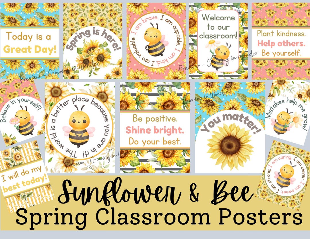 Sunflower and Honey Bee Spring Classroom Bulletin Board Posters - Etsy