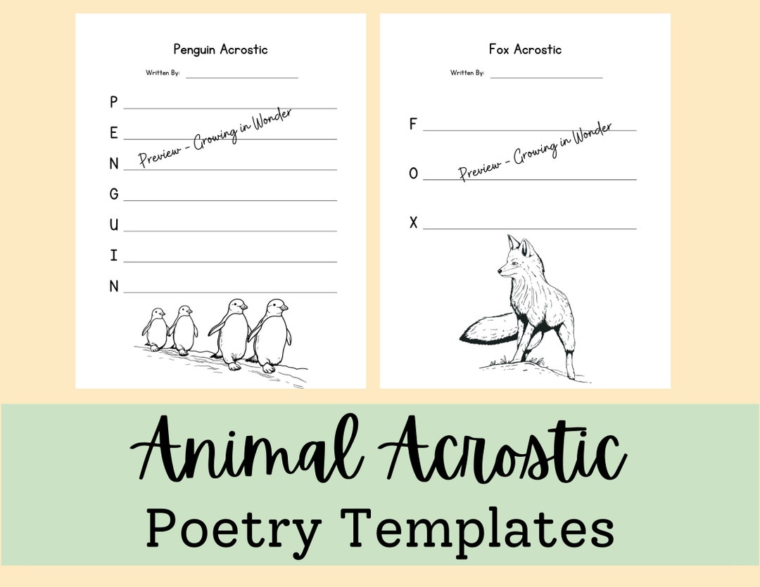 Animal Acrostic Poetry Templates, Classroom Poetry Worksheets - Etsy