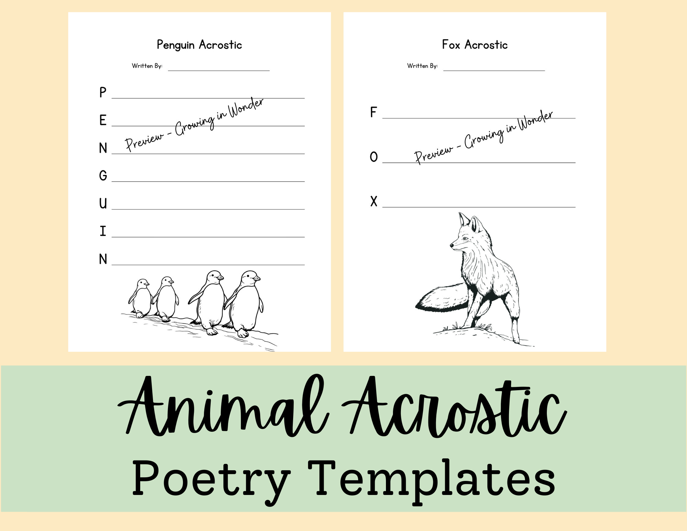 Animal Acrostic Poetry Templates, Classroom Poetry Worksheets - Etsy