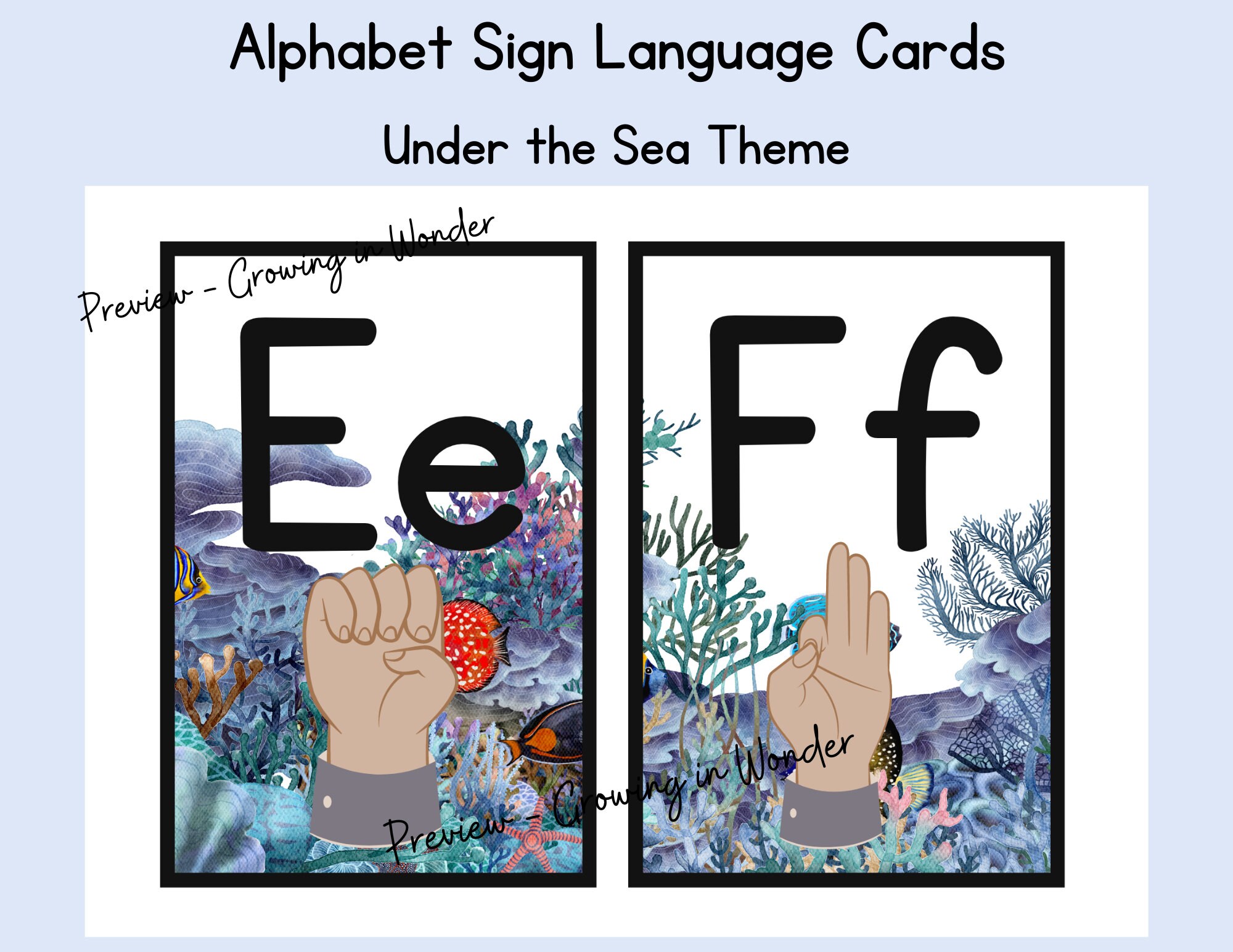 Under the Sea Sign Language Alphabet Printable Flashcards - Etsy