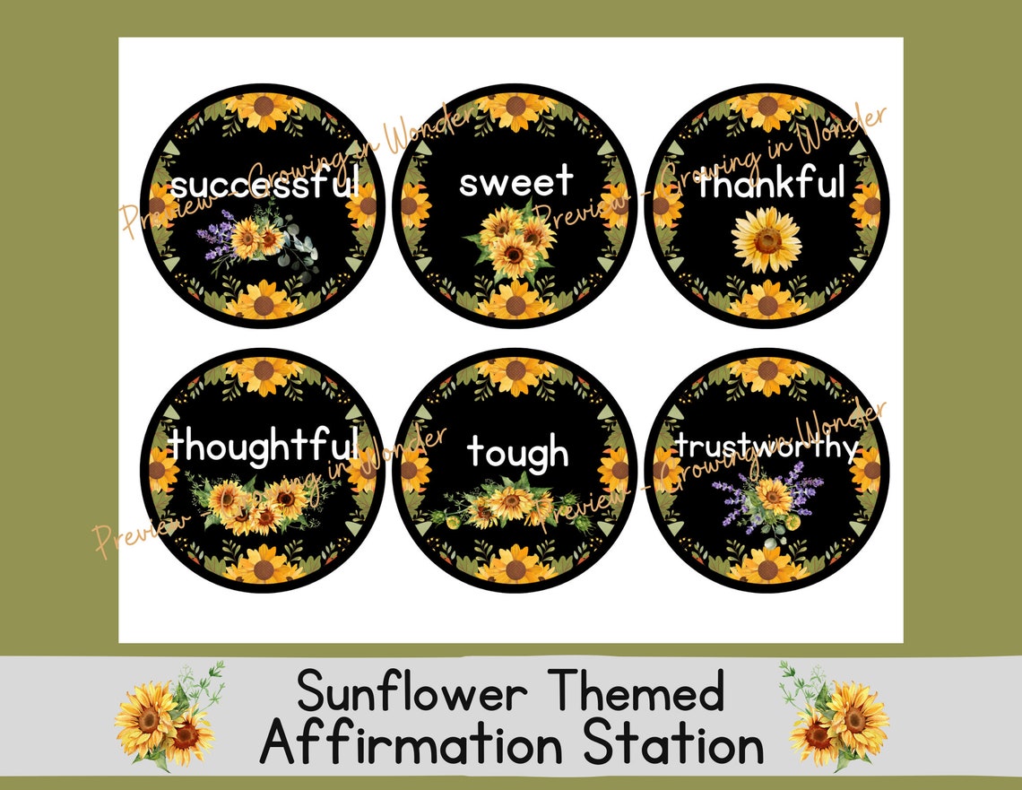 Sunflower Affirmation Station, Fall Bulletin Board Decor, Positive ...