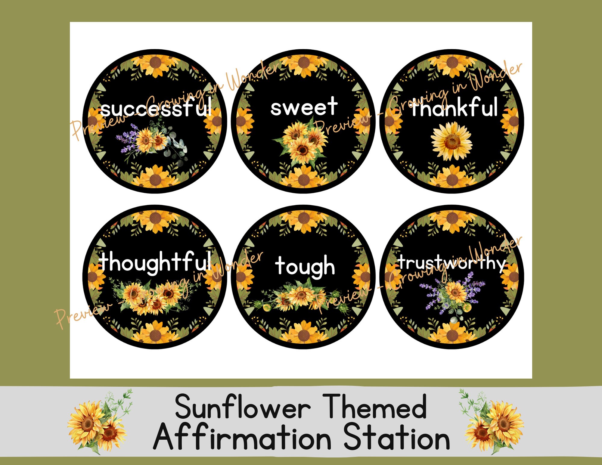 Sunflower Affirmation Station, Fall Bulletin Board Decor, Positive ...