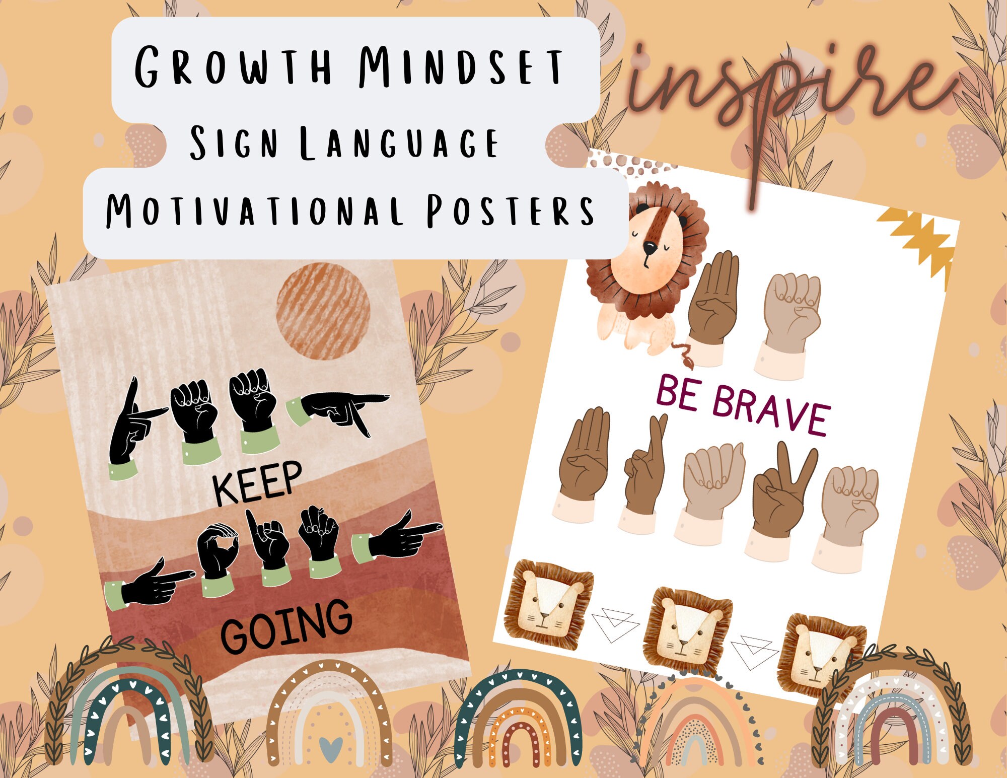 Growth Mindset Sign Language (ASL) Classroom Posters - Etsy