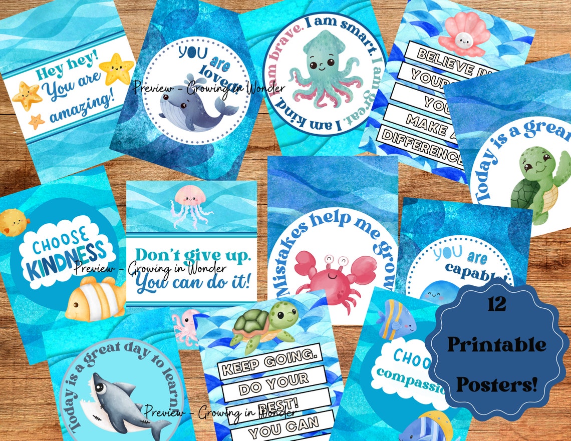 Under the Sea Growth Mindset Printable Posters, Ocean Theme Classroom ...