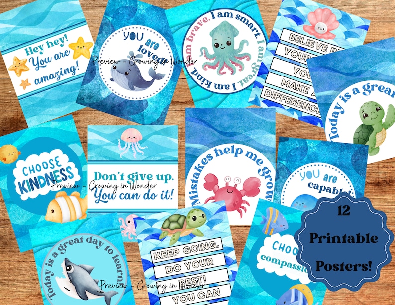 Under the Sea Growth Mindset Printable Posters, Ocean Theme Classroom ...