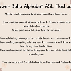 Boho Flower Alphabet ASL Printable Flashcards - Etsy