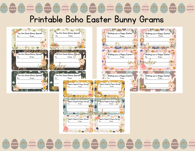 Printable Boho Easter Bunny Grams - Etsy