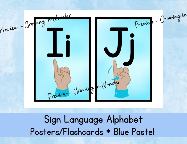 Blue Alphabet Sign Language Cards - Etsy