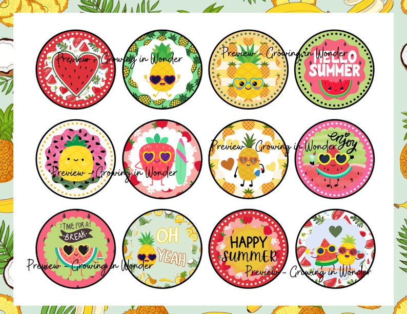 Printable Summer Cupcake Toppers, Summer Fruit Theme - Etsy