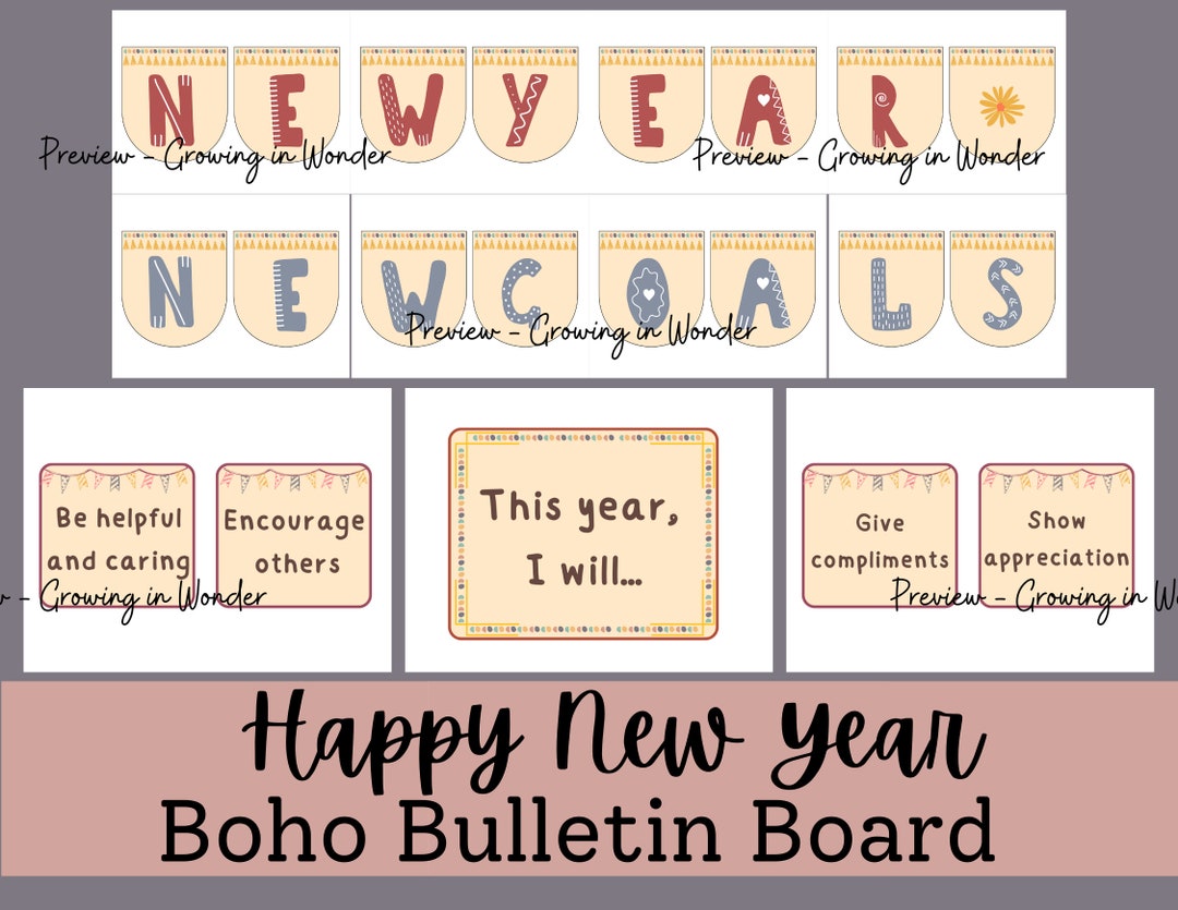 Happy New Year Boho Bulletin Board, Door Decor, Classroom Writing ...