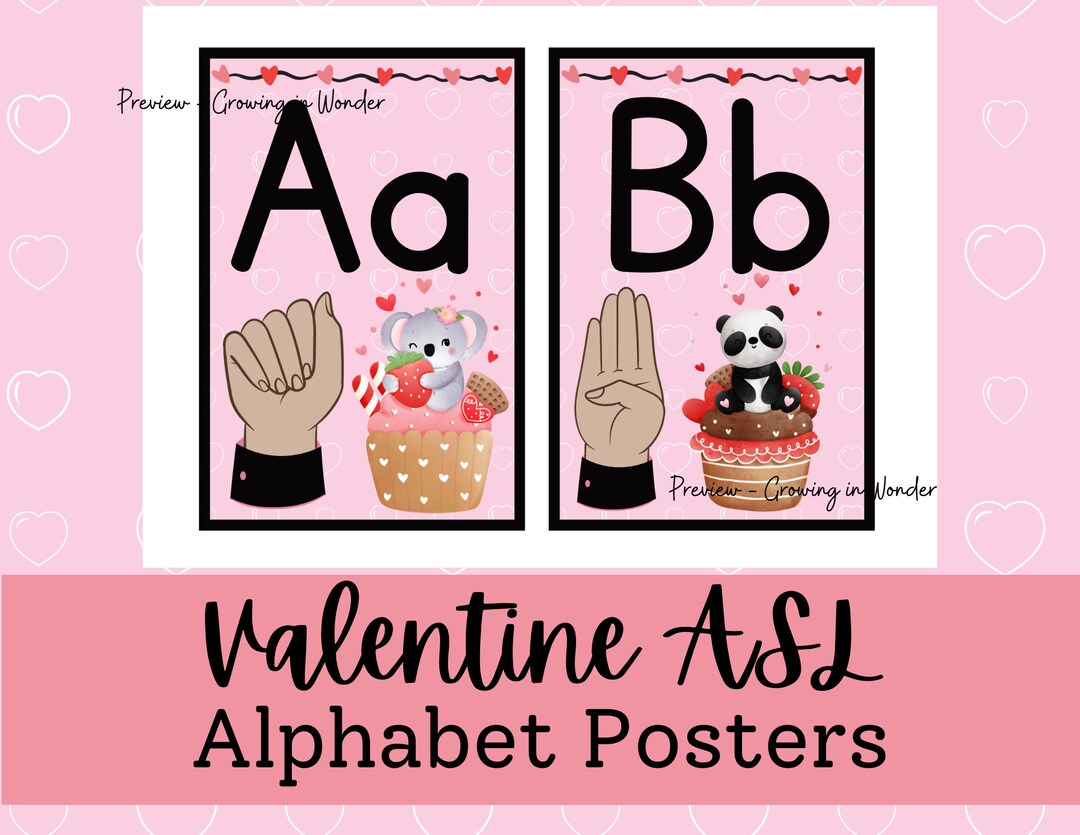 Valentine Alphabet Sign Language Cards, Printable ASL Classroom Posters ...