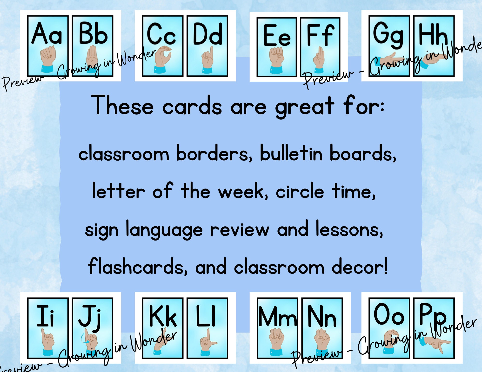 Blue Alphabet Sign Language Cards - Etsy