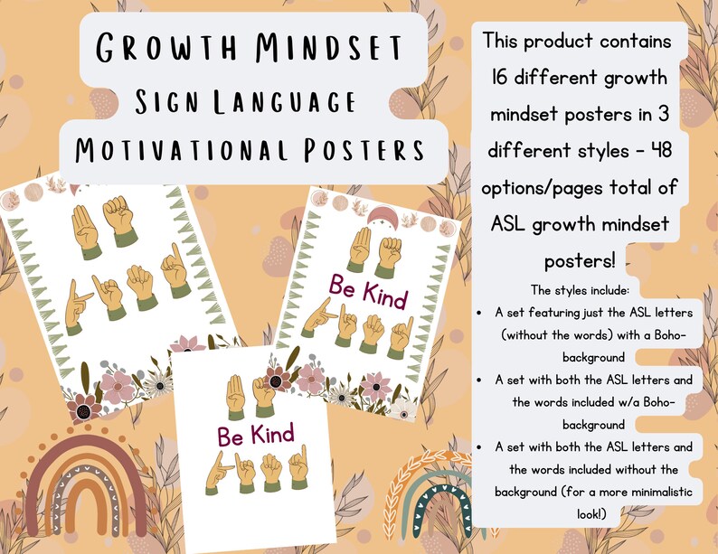 Growth Mindset Sign Language (ASL) Classroom Posters - Etsy
