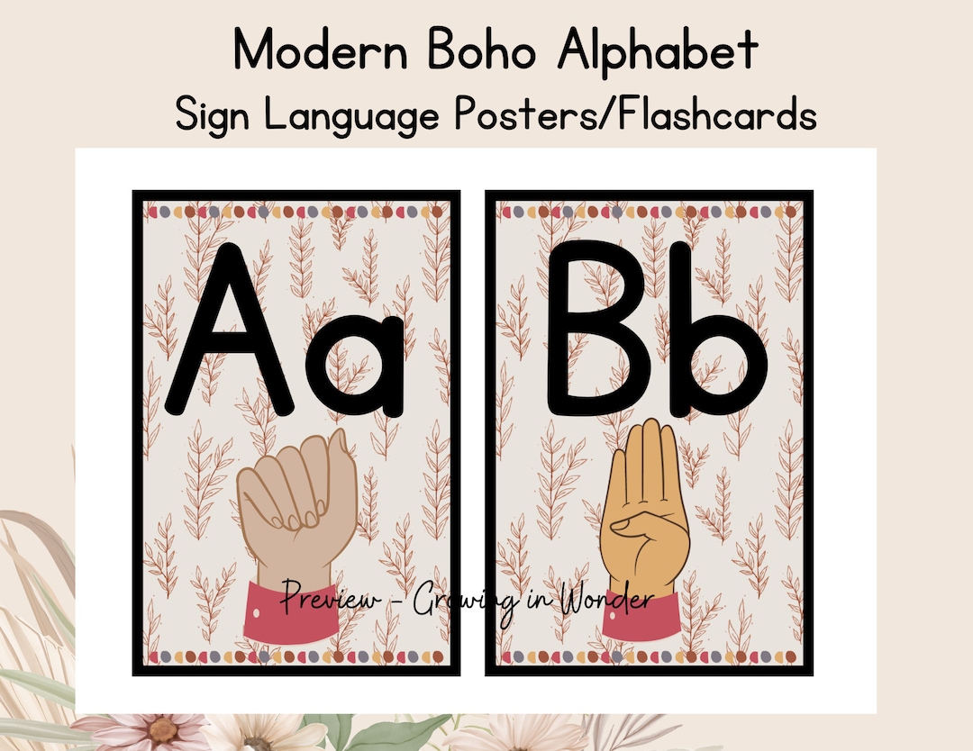 Modern Boho Alphabet ASL Printable Classroom Cards - Etsy
