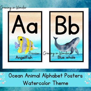 Ocean Animal Alphabet Posters Watercolor Theme Under the Sea - Etsy