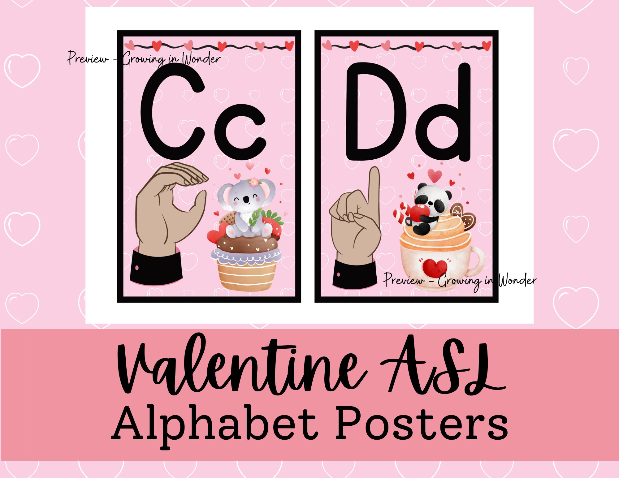 Valentine Alphabet Sign Language Cards, Printable ASL Classroom Posters ...