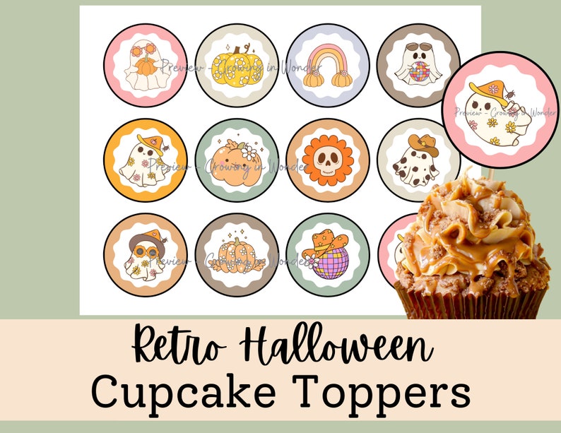 Retro Halloween Cupcake Toppers, Printable - Etsy