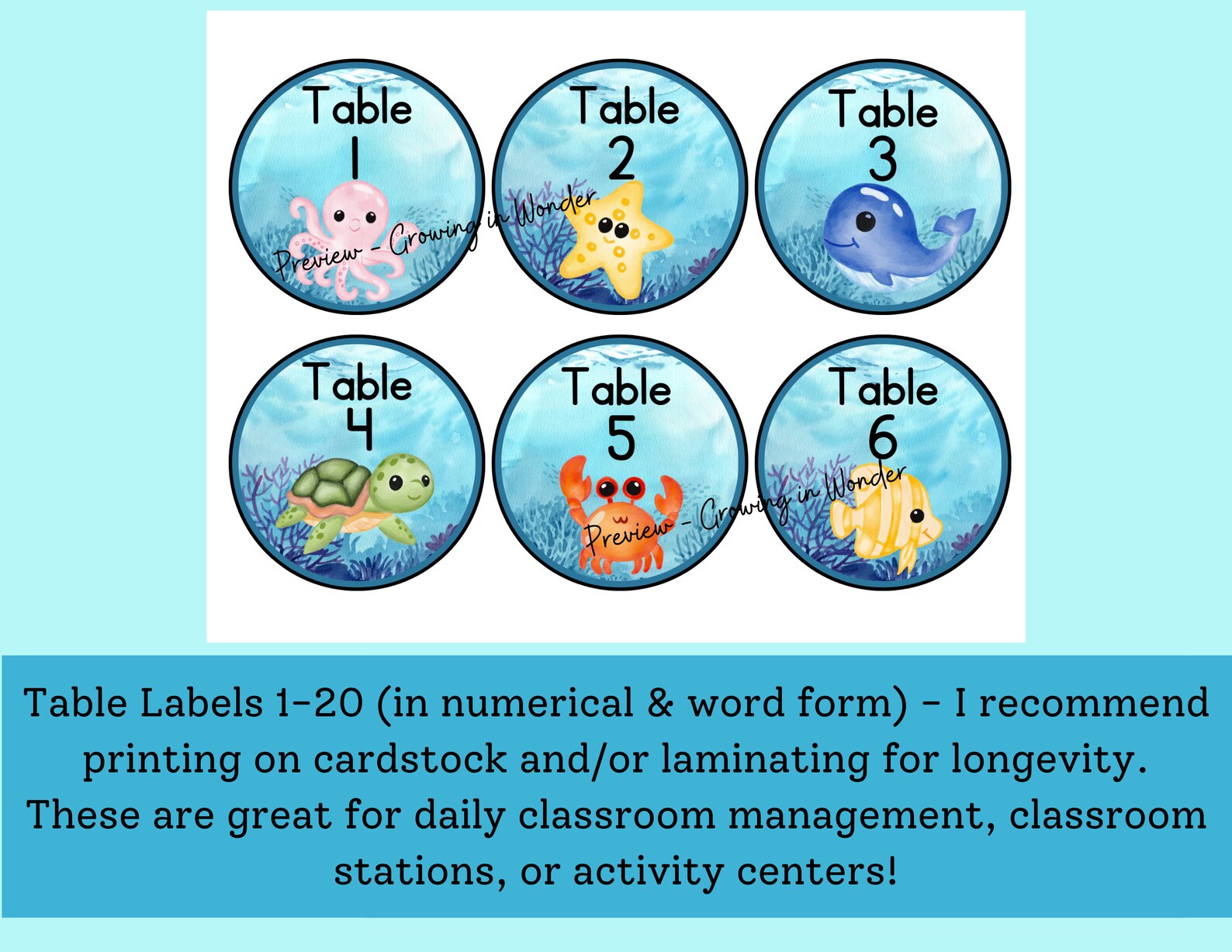 Under the Sea, Ocean Theme Numbers, Groups, and Table Labels 1-20 - Etsy