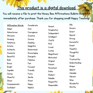 Honey Bee Affirmation Station, Back to School Bulletin Board Kit - Etsy