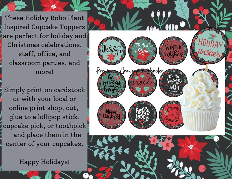 Happy Holidays, Merry Christmas Printable Cupcake Toppers - Etsy
