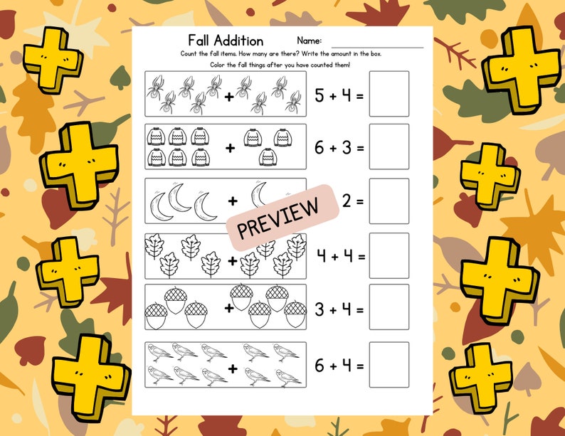 Fall Addition Worksheets and Activities - Etsy