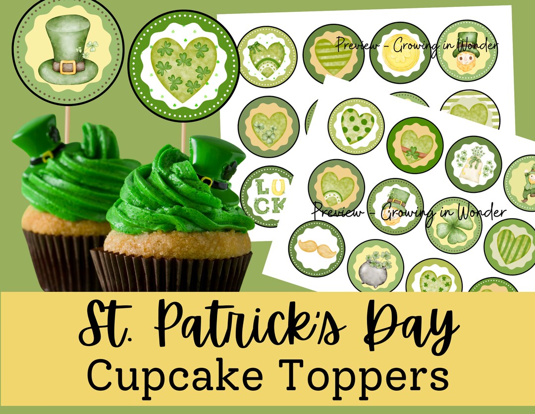 St. Patrick's Day Cupcake Toppers: Printable Decorations (PDF) - Etsy