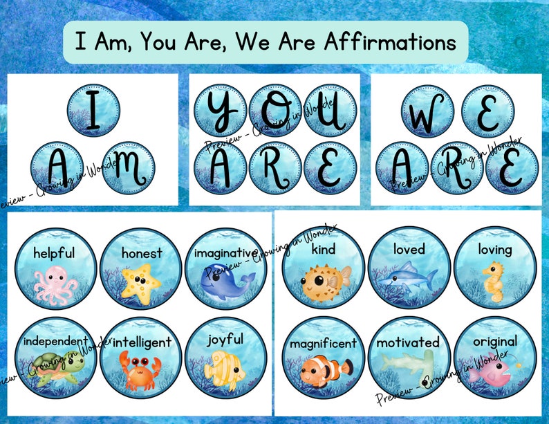 Affirmation Station, Ocean Animal Theme, Classroom Bulletin Board Decor ...