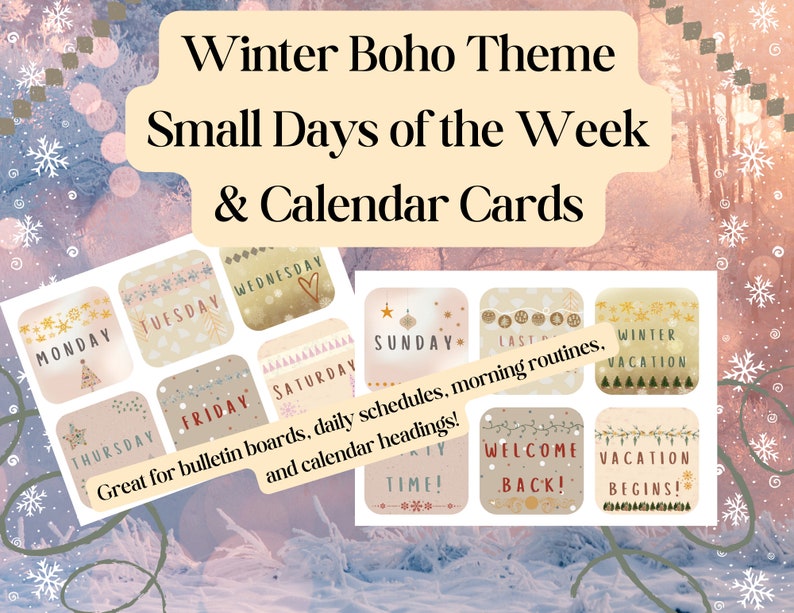 Winter Boho Days of the Week, Calendar - Etsy