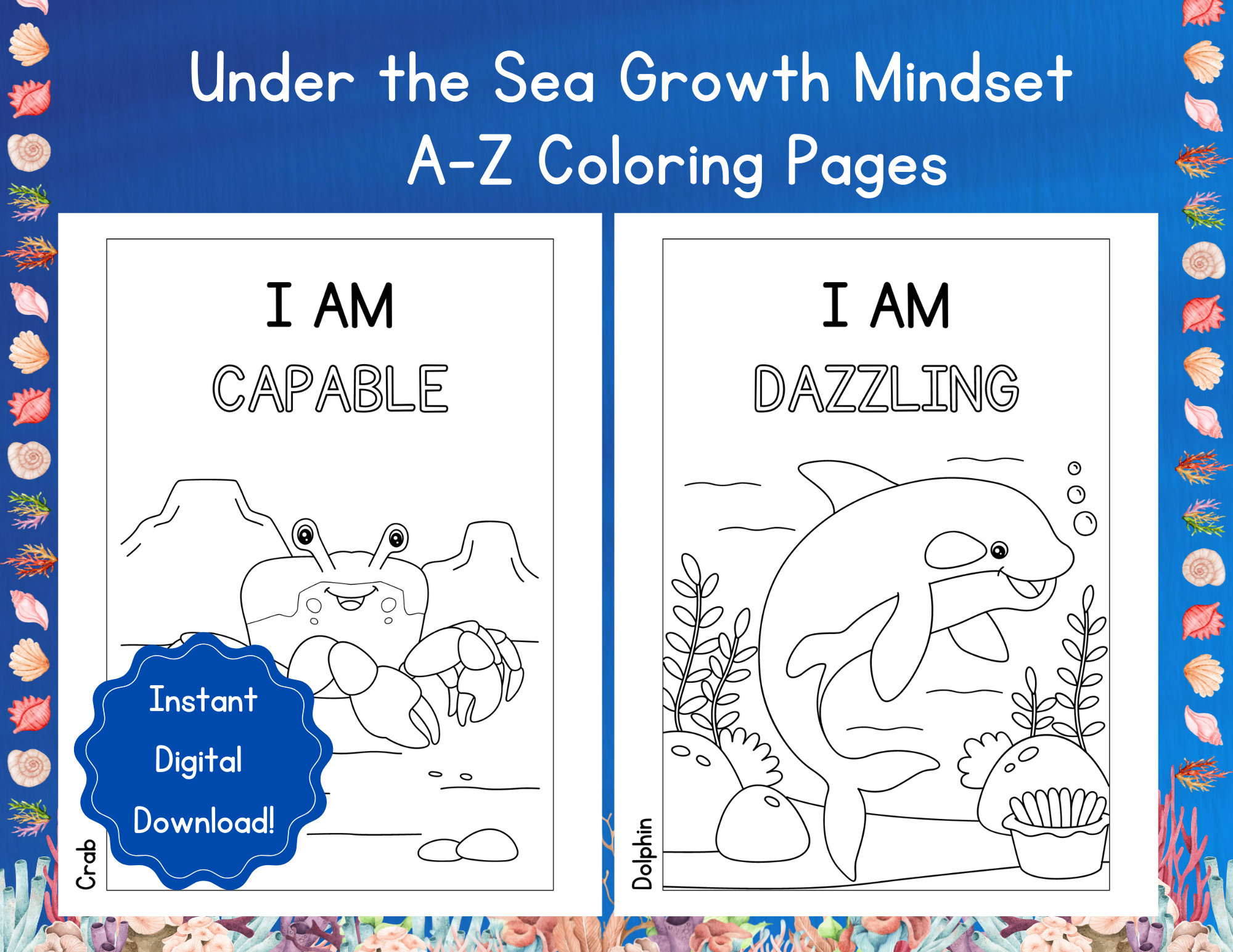 Ocean Animal Growth Mindset Coloring Pages, Under the Sea Activity - Etsy
