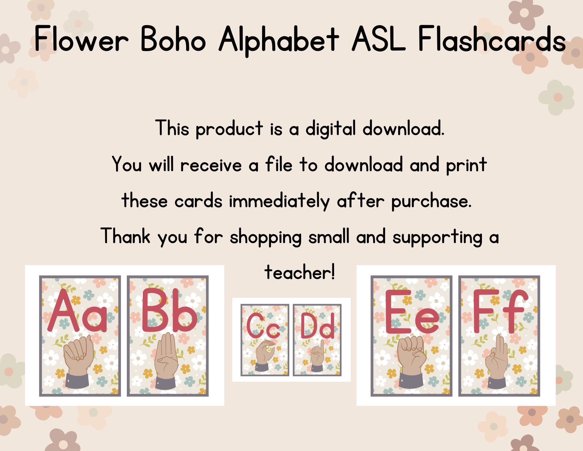Boho Flower Alphabet ASL Printable Flashcards - Etsy