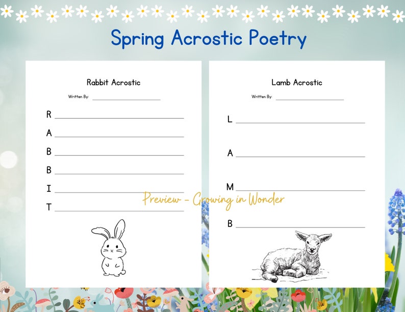 Spring Acrostic Poetry Templates - Etsy