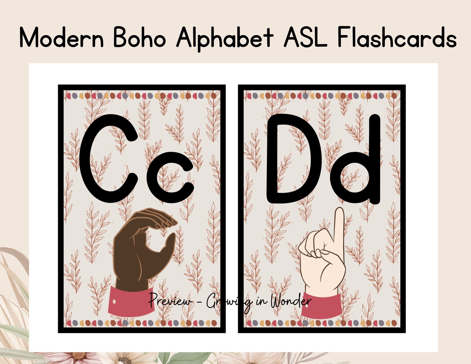 Modern Boho Alphabet ASL Printable Classroom Cards - Etsy