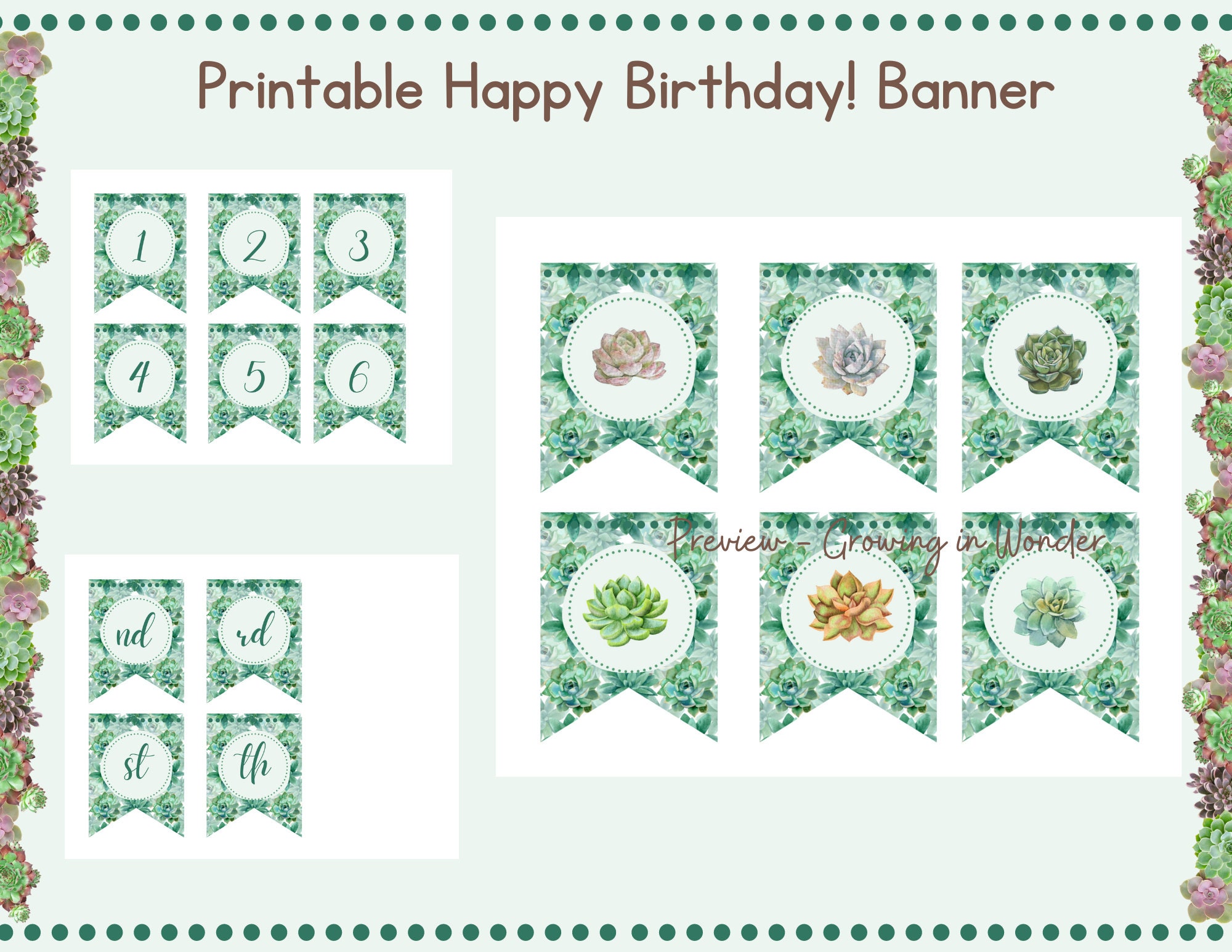 Printable Happy Birthday Banner, Succulent Plant Theme - Etsy