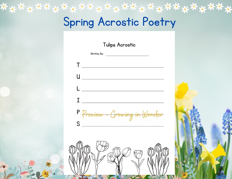 Spring Acrostic Poetry Templates - Etsy