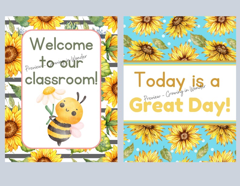 Sunflower and Honey Bee Spring Classroom Bulletin Board Posters - Etsy