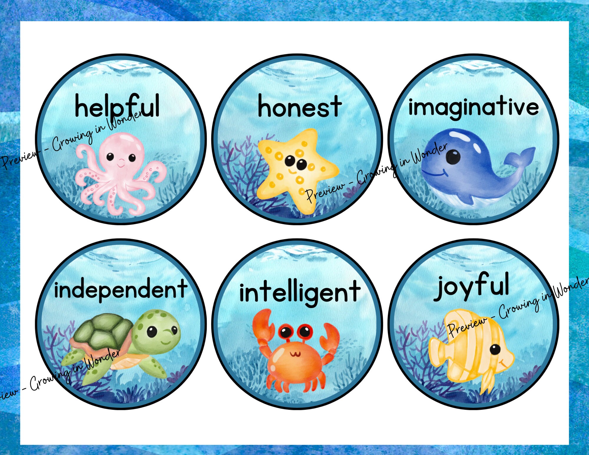 Affirmation Station, Ocean Animal Theme, Classroom Bulletin Board Decor ...