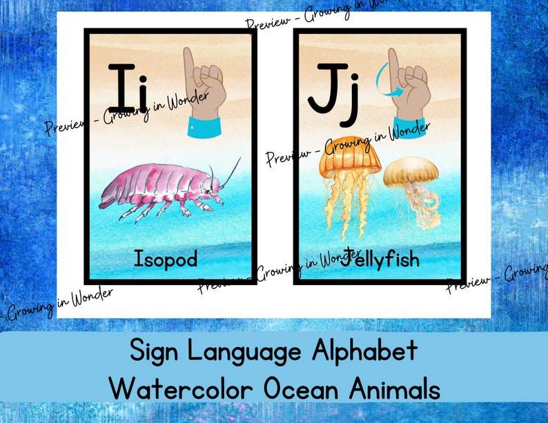 Sign Language Alphabet Watercolor Ocean Animal Flashcards, Posters - Etsy