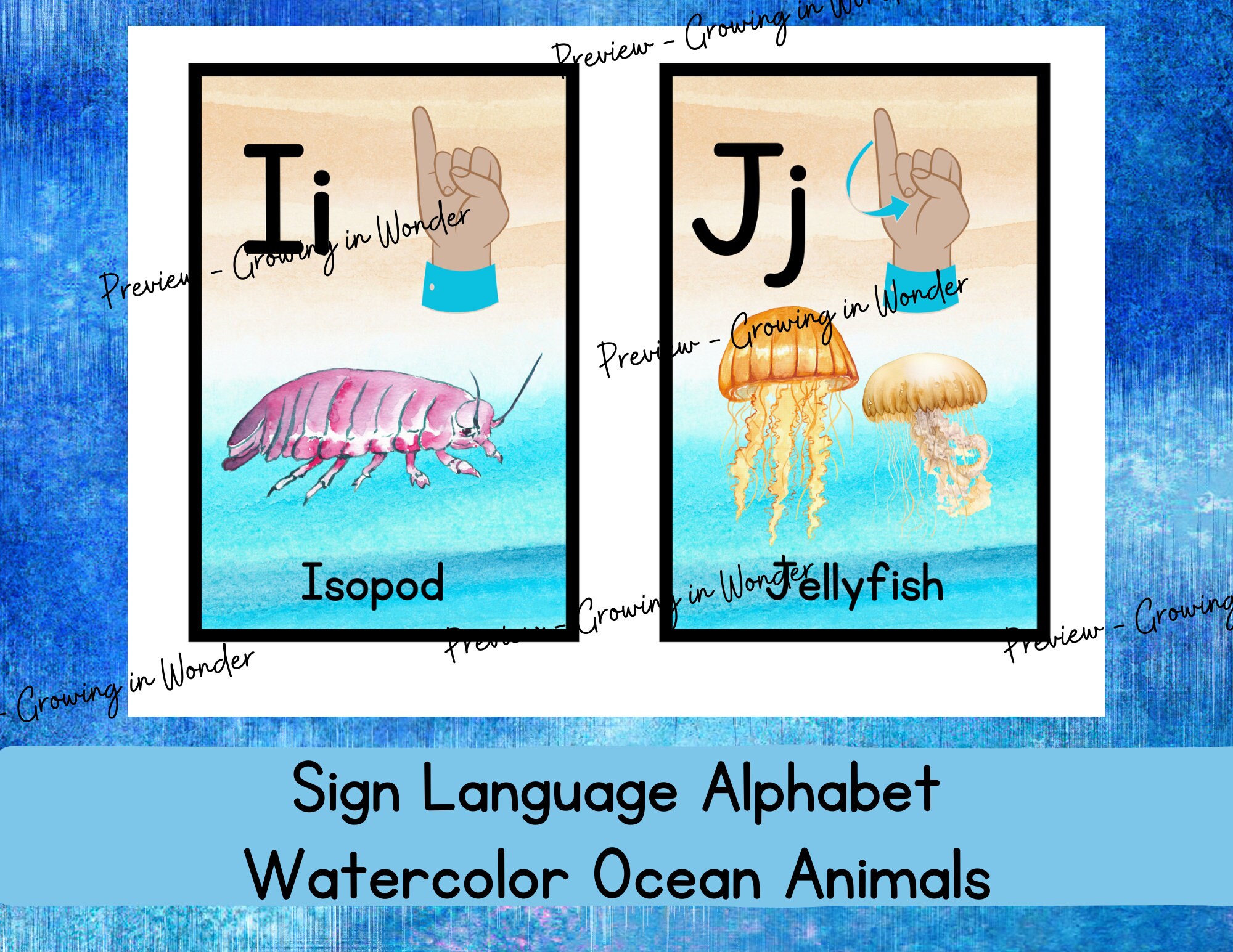 Sign Language Alphabet Watercolor Ocean Animal Flashcards, Posters - Etsy