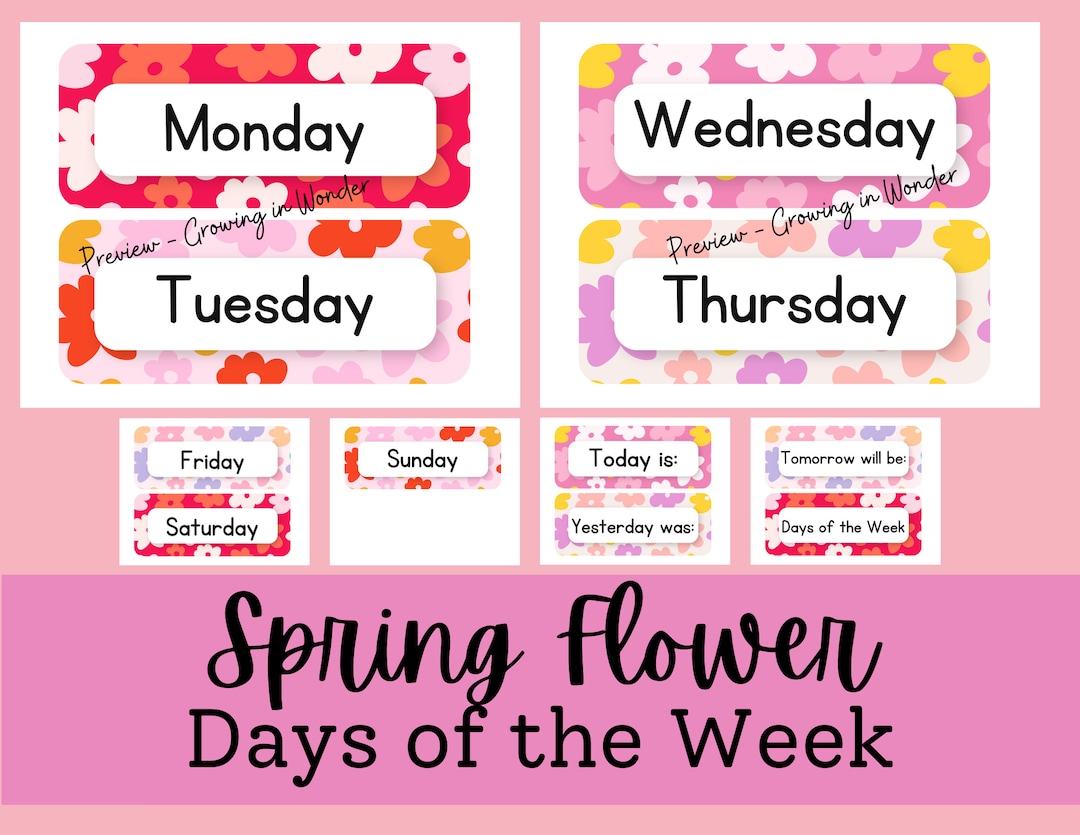 Spring Flower Days of the Week - Etsy