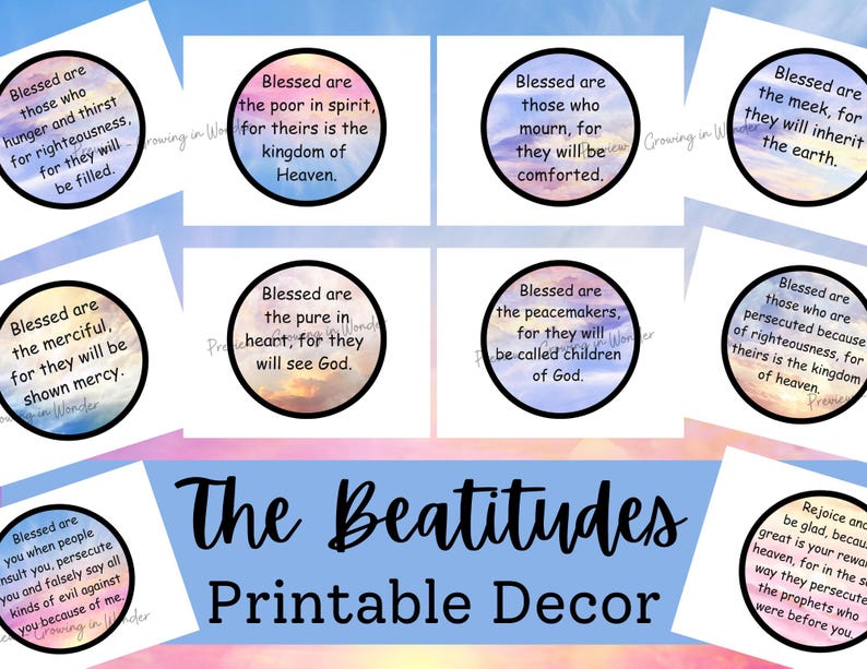 The Beatitudes Printable Classroom Decor, VBS and Bible Lessons ...