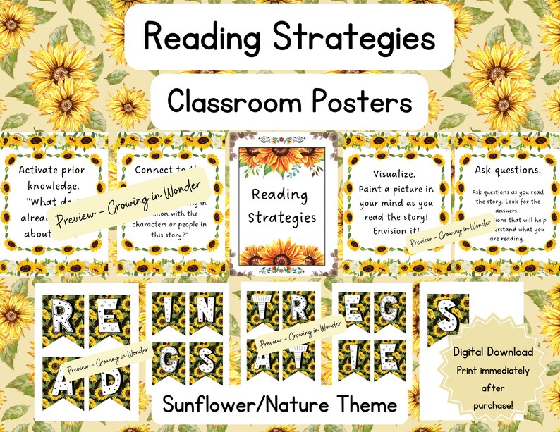 Reading Strategies Posters, Classroom Reading Bulletin Board - Etsy