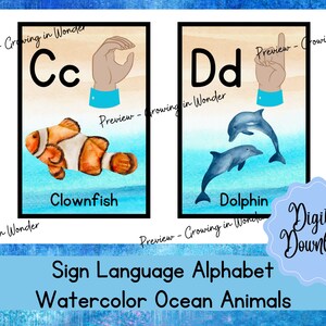 Sign Language Alphabet Watercolor Ocean Animal Flashcards, Posters - Etsy