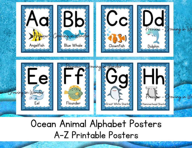 Ocean Animal Alphabet Posters, Under the Sea Printables - Etsy