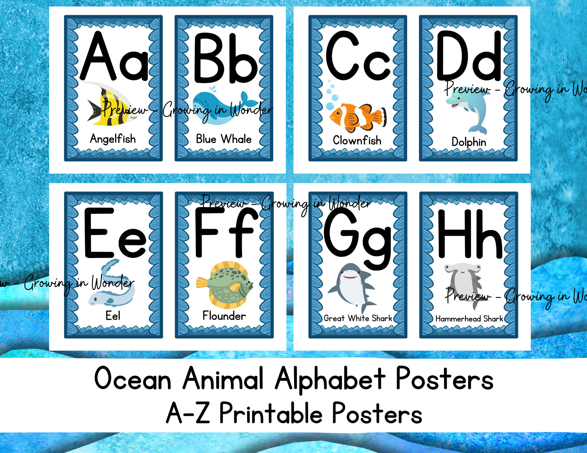 Ocean Animal Alphabet Posters, Under the Sea Printables - Etsy