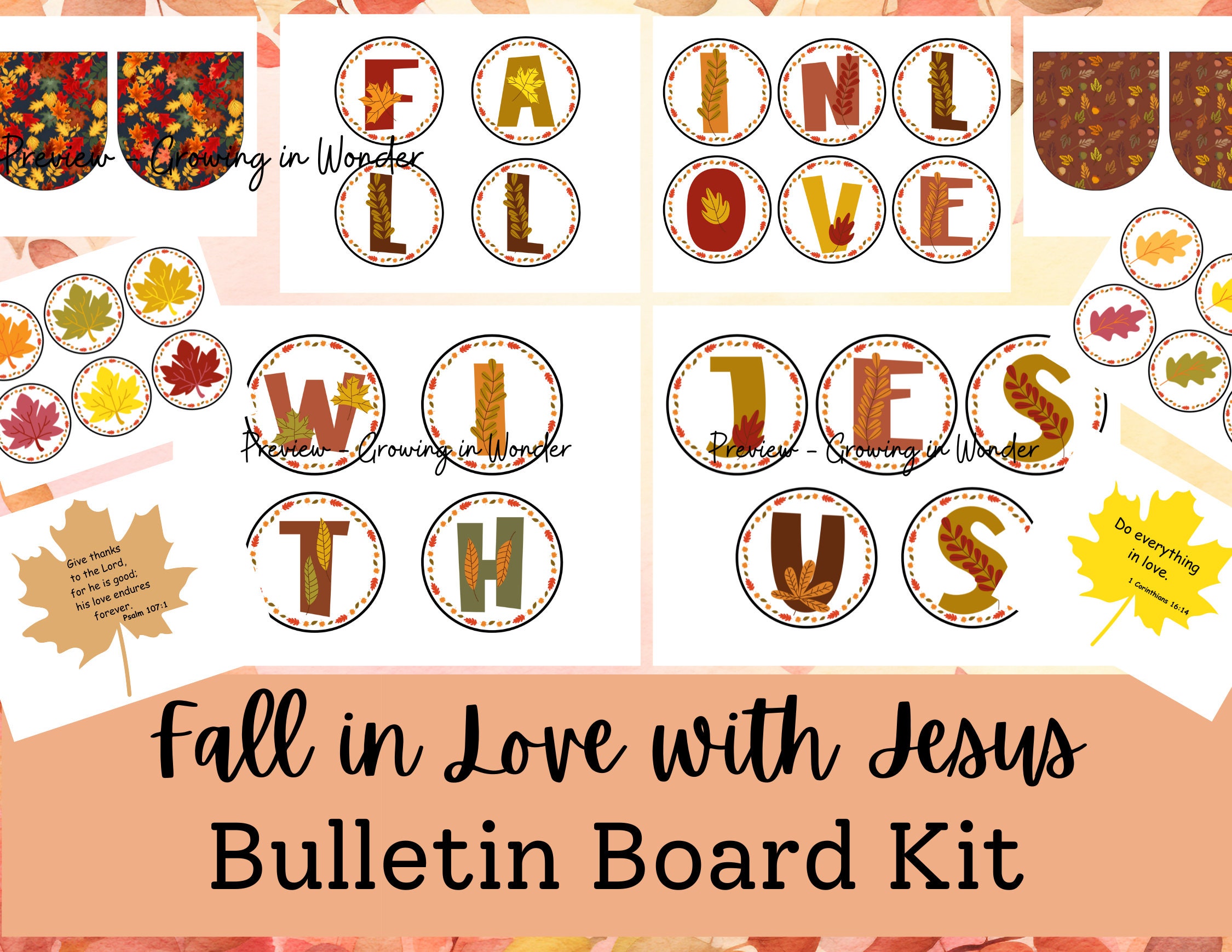 Fall Bible Bulletin Board Kit, Christian Bulletin Board, Fall in Love ...