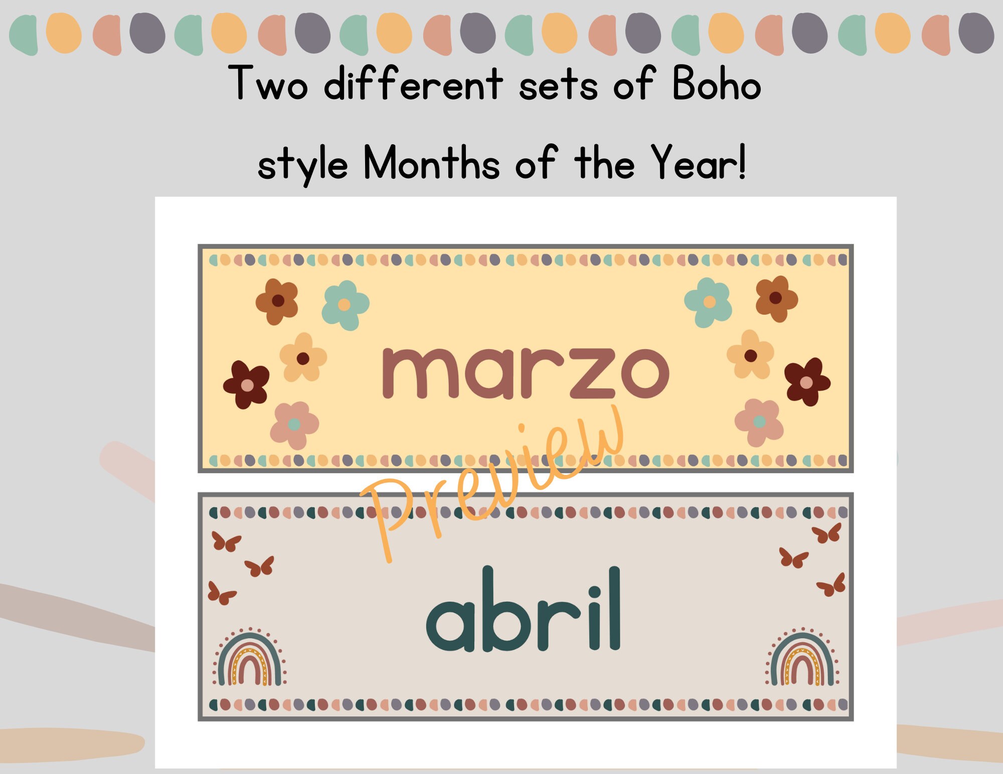 Spanish Months of the Year, Dias De La Semana boho - Etsy