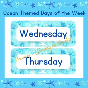Ocean Themed Days of the Week Printable Cards, Calendar - Etsy
