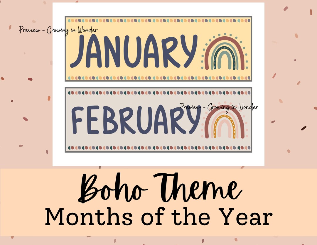 Months of the Year, Boho Theme Printable Months - Etsy