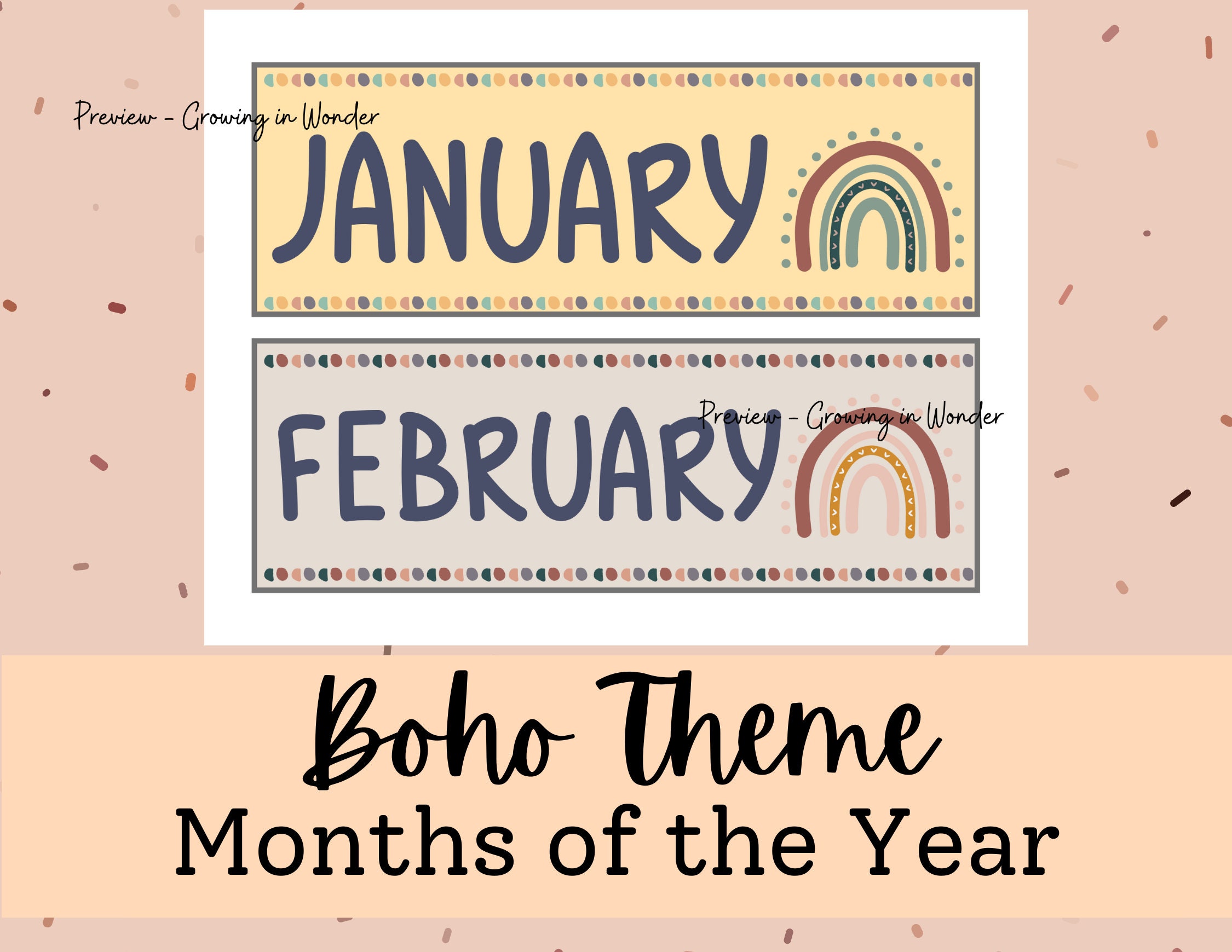 Months of the Year, Boho Theme Printable Months - Etsy
