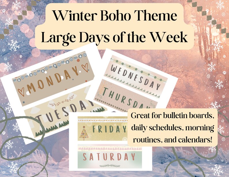Winter Boho Days of the Week, Calendar - Etsy